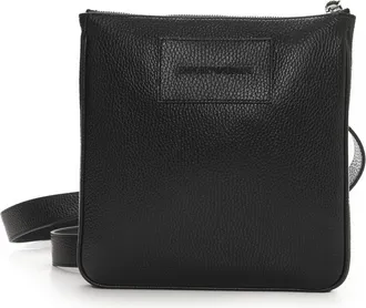 Emporio Armani Homme, Sacs, Noir, Taille: ONE Size Sac bandoulière plat en cuir foulonné