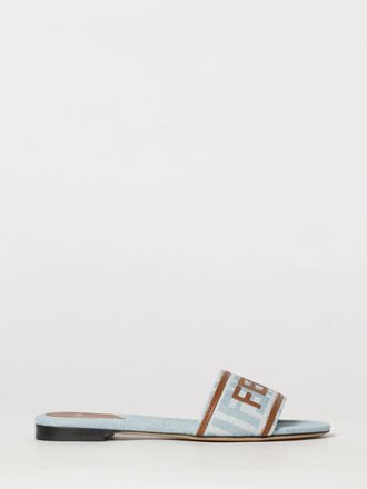 Fendi Mules plates Sunshine en denim de coton avec logo appliqu&eacute;