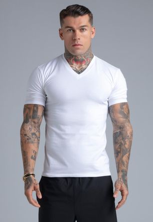 Siksilk Herren Wei&szlig;es V-Ausschnitt T-Shirt XXL