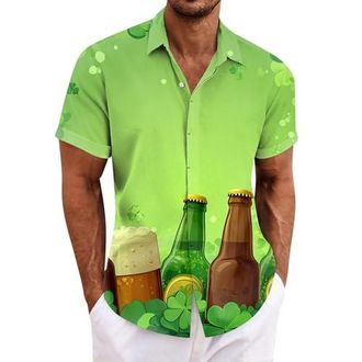 Generic Chemise de la St Patrick pour homme, t-shirt hawa&iuml;en irlandais avec tr&egrave;fle porte-bonheur, chemisier &agrave; boutons &agrave; manches courtes, haut ample d&eacute;contract
