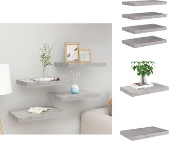 vidaXL Schweberegale 4 Stk. Betongrau 50x23x3,8 cm mdf - Schweberegale - Wandregale - Regalset - Betonoptik - Wohnwandgestaltung