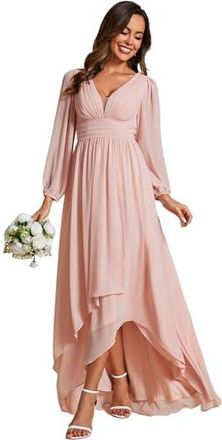 Ever-pretty Robes De Demoiselle dhonneur High Low Manches Longues Col V Lingne A pour Mariage Chic Rose 40