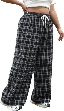 SOLY HUX Damen Hosen Gro&szlig;e Gr&ouml;&szlig;en Hose Karomuster Freizeithose Weite Casualhose Jogginghose Locker Freizeithose mit Taschen Karierthose Schwarz und Wei&szlig; 4XL