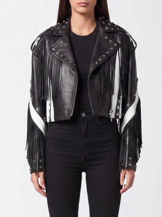Philipp Plein Veste de motard en cuir avec franges et clous contrastants