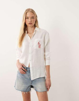 Polo Ralph Lauren Sportives Leinenhemd in Wei&szlig;