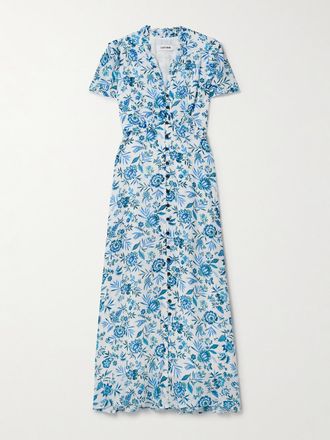 Cefinn Liliana Midikleid Aus Georgette Mit Blumenprint Und R&uuml;schen - Blau