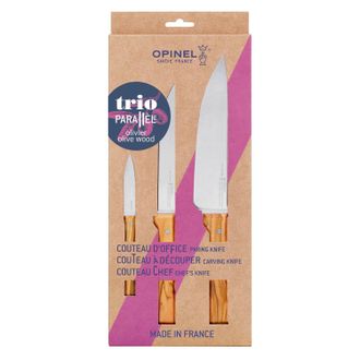 Opinel Opinel Parallel Trio Olivier /2 Kochmesser Set aus 3 Chefmessern mit Edelstahlklinge und Buchenholzgriffen