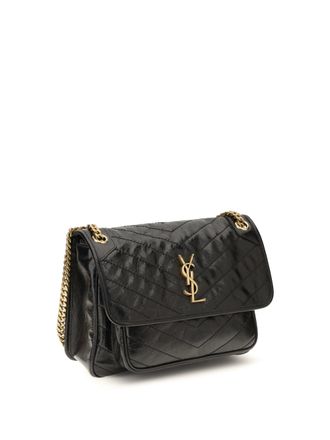 Saint Laurent Womens Niki Shoulder Bag Nero Calf Leather Bos Taurus