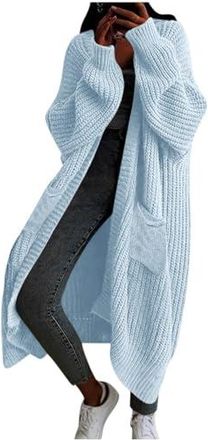 Generic Cardigan Femme en Grosses, Taille Oversize Ouvert avec Manches Ballon et Poches, Veste Longue D&eacute;contract&eacute;e Automne(Navy,M)