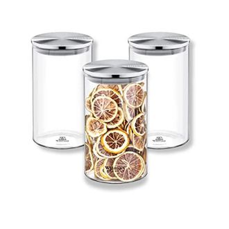 Wilmax England WILMAX - R&eacute;cipients en verre avec couvercle m&eacute;tallique - Pots &agrave; &eacute;pices - Bo&icirc;tes de conservation avec couvercle &agrave; vis - rangement pour la cuisine - Lav