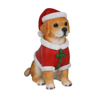 Generic Niedliche Weihnachtshund-Figur mit Weihnachtsm&uuml;tze, Tischdekoration aus Kunstharz f&uuml;r die Feiertage, Christbaumschmuck & Festliche Geschenkidee f&uuml;r Hu