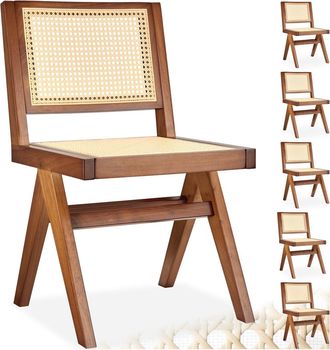 TecTake Esszimmerstühle 6er Set, Holzstühle Esszimmer, Boho Korbsessel Wiener Geflecht, Esstisch Stühle, Essstühle, Stühle Esszimmer, Sessel Wohnzimmer - Eich