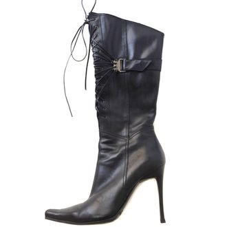 Casadei Black Leather Knee High Stilleto Lace Up Boots Size 40