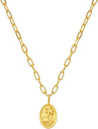 Glanzst&uuml;cke M&uuml;nchen Halskette - Sterling Silber Halskette Sonnenuntergang/Palme - Gr. unisize - in Gold - f&uuml;r Damen