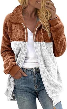 Generic Veste polaire moelleuse pour femme - Haut en peluche à col en polaire - Sweat pelucheux à fermeture éclair - Vêtement dextérieur doux pour la vie quot