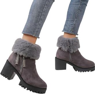 Generic Bottes de Neige Femme Chaudes Mocassins Talon Bloc Confortable Zip Mode Hiver Imperméables Durable Extérieur Marche (Grey, 38)