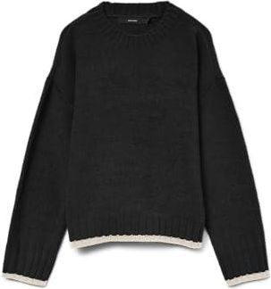 Vero Moda O-Neck Pullover Vmshadow Ls Pull &agrave; col Rond Boo, Noir, M Femme