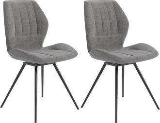Byliving Esszimmerstuhl Manhattan / 2er Set/Sitzschale Mikrofaser grau/Gestell Metall schwarz pulverbeschichtet/Esszimmerstuhl 360° drehbar/B 51, H 87, T 55 cm
