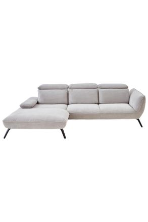 Moderano Ecksofa, Hellgrau, Textil, 3-Sitzer, Ottomane links, Eckteil, L-Form, 301x196 cm, Fußauswahl, Stoffauswahl, Armteilvarianten