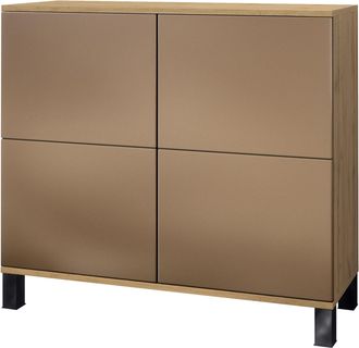 Vladon Kommode Rova V3, Moderner K&uuml;chenschrank mit 4 Push-to-Open T&uuml;ren Eiche Evoke/Bronze Optik (92,5 x 84.5 x 35)
