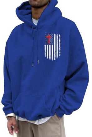 Generic Sweat &agrave; capuche chr&eacute;tien surdimensionn&eacute; pour homme, motif drapeau chr&eacute;tien avec croix | Pull &agrave; capuche pour lautomne et lhiver, bleu, XXL