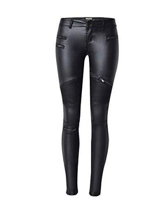 LaoZanA Pantalon Simili Cuir Moto avec Poches Skinny Stretch Slim Pantalons Noir