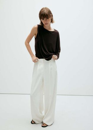 Mango Blouse asym&eacute;trique fronc&eacute;e marron - Femme - XS - MANGO