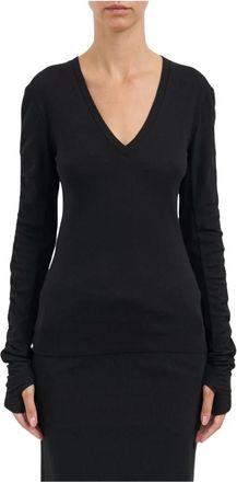 Thom Krom Femme, Tops, Noir, Taille: 38 FR Haut &agrave; manches longues et col en V avec manches fronc&eacute;es