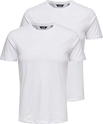 Only & Sons Homme Onsbasic Slim O-Neck 2-Pack Noos T Shirt, Blanc/Paquet : 2 Blanc, L EU