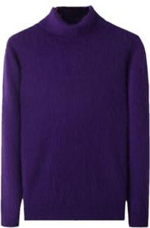 Generic Pull en cachemire et vison &agrave; col haut pour homme - Pull ample en tricot pour garder au chaud, violet, XXL