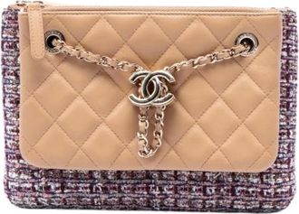 Chanel Pre-owned Sac bandouli&egrave;re matelass&eacute; en cuir dagneau et tweed - Femme - Pre-owned - Beige - Taille: ONE Size