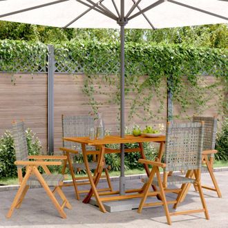 vidaXL Vidaxl - Gartenstuhl Verstellbar 4 Stk. Grau Poly Rattan Massivholz