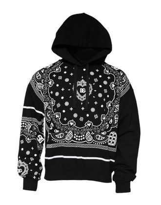 Dolce & Gabbana Black Bandana Hooded Men Sweatshirt Sweater Cotton Clothing