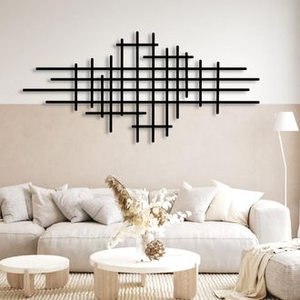 Generic Schwarze geometrische Metall-Wandkunst mit Linien, abstrakte, Moderne Wanddekoration aus Metall mit &uuml;berlappenden Formen, geometrische Linienkunst, Mo