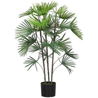 HOMCOM Plante Artificielle intérieure 90 cm, Palmier Arbre Artificiel avec Pot en Plastique et Flocage, 24 Feuilles décoratif en éventail, Fausse Plante Vert