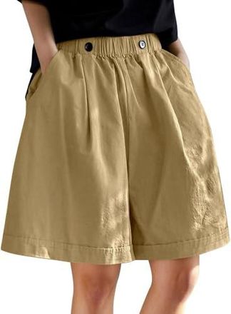Generic Short d&eacute;t&eacute; l&eacute;ger pour Femme - Bermuda - Coupe Droite - en Mousseline - avec Poches - Taille &eacute;lastique - D&eacute;contract&eacute; - Longueur Genou - pour lext&eacute;rieur