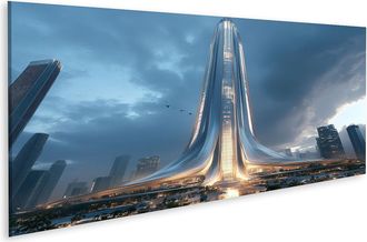 Islandburner Bild auf Leinwand Futuristisches Wolkenkratzer Wahrzeichen bei Sonnenuntergang Bilder Wandbilder Poster