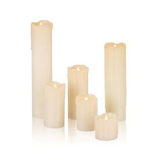 Relaxdays LED Kerzen Set, 6 Echtwachskerzen flammenlos, elektrische Kerzen flackernd, Batterie, Durchmesser 5 cm, creme