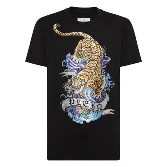Philipp Plein Homme, Tops, Noir, Taille: 3XL T-Shirt Col Rond Tattoo