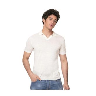 Gran Sasso Kurzarm Leinencreme Polo - - Tops - Herren - Wei&szlig; - 3XL