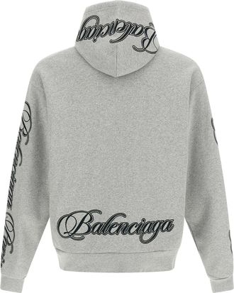 Balenciaga Cursive Embroidered Fleece Hoodie - Gray