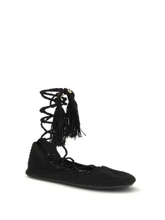 Alanui Womens The Sound Of Sea Lace-Up Ballerinas Black Flat Shoes
