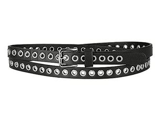 Allegra K Ceinture à oeillets en cuir skinny taille plus ceintures pour femmes style punk rock Noir 104.5cm/41.14