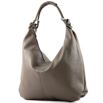 modamoda.de 337 Damen Leder Schultertasche Shopper Large handmade in Italy, Farbe:Taupe