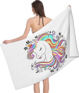 Generic Wei&szlig;es Einhorn Badet&uuml;cher Weich Badetuch Sandfrei Strandtuch F&uuml;r Strand Bad Fitness Spa 80X130Cm