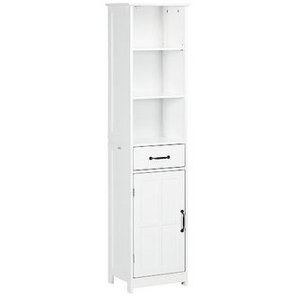 Kleankin Meuble Salle de Bain Colonne Meuble de Rangement Mince avec 3 Compartiments Ouverts, tiroir et étagère réglable, Armoire Salle de Bain pour Petits esp