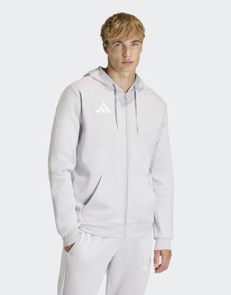 adidas adidas Performance - Entrada26 - Sweat &agrave; capuche avec fermeture &eacute;clair - Gris clair &eacute;quipe/blanc