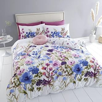 Catherine Lansfield Bettwäsche-Set mit Kissenbezügen, Blumenmuster, für Kingsize-Betten, Rosa/Blau