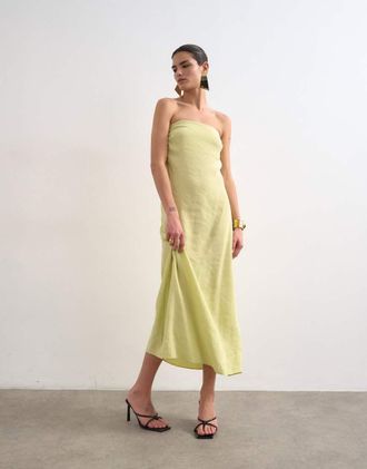Topshop Robe bandeau mi-longue en cupro &agrave; dos b&eacute;nitier - Citron vert