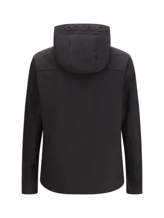 Woolrich Mens Pacific Soft Shell Hooded Jacket Black Polyester; Elastane Down Coat